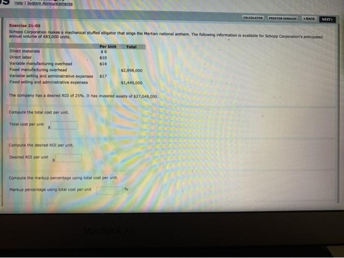 Solved Hele System Announcements CALCULATOR PRINTER VERTON | Chegg.com