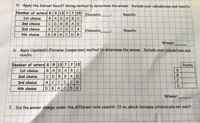 Solved : 5. Apply the Instant Runoff Voting method to | Chegg.com