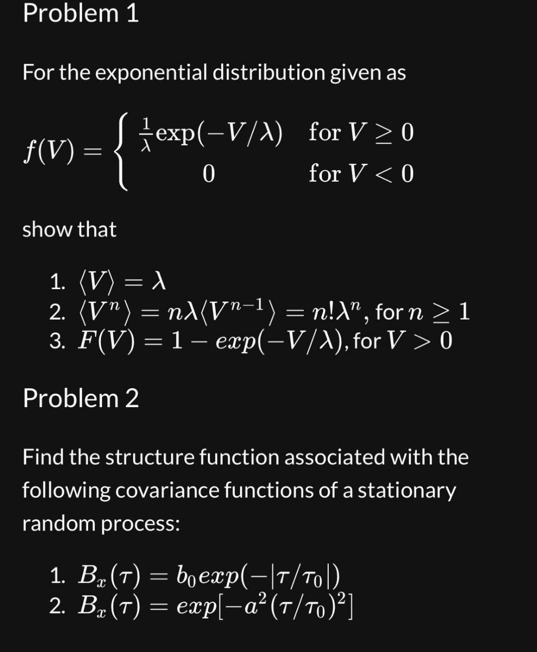 Solved Problem 1 For the exponential distribution given as | Chegg.com