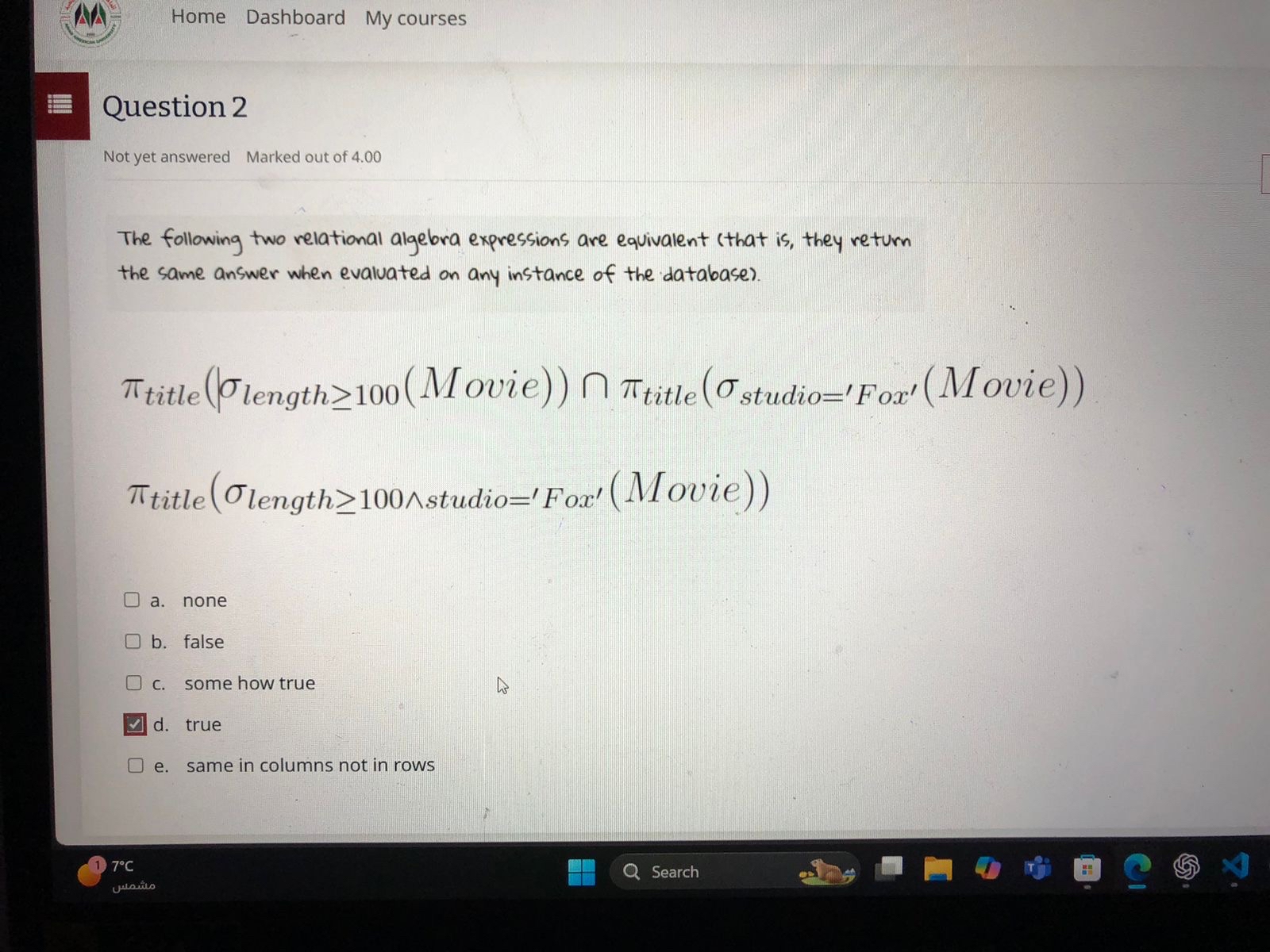 Solved Home DashboardMy coursesQuestion 2Not yet answered | Chegg.com