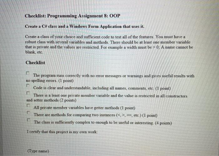Solved Checklist Programming Assignment 8 Oop Create A C 8913