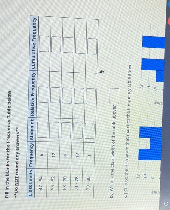 Solved O Fill in the blanks for the Frequency Table below | Chegg.com