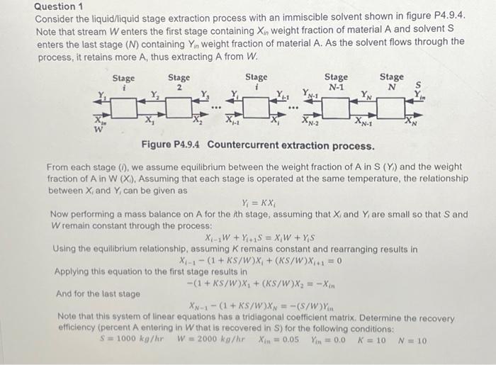 Solved Consider the liquid/liquid stage extraction process | Chegg.com