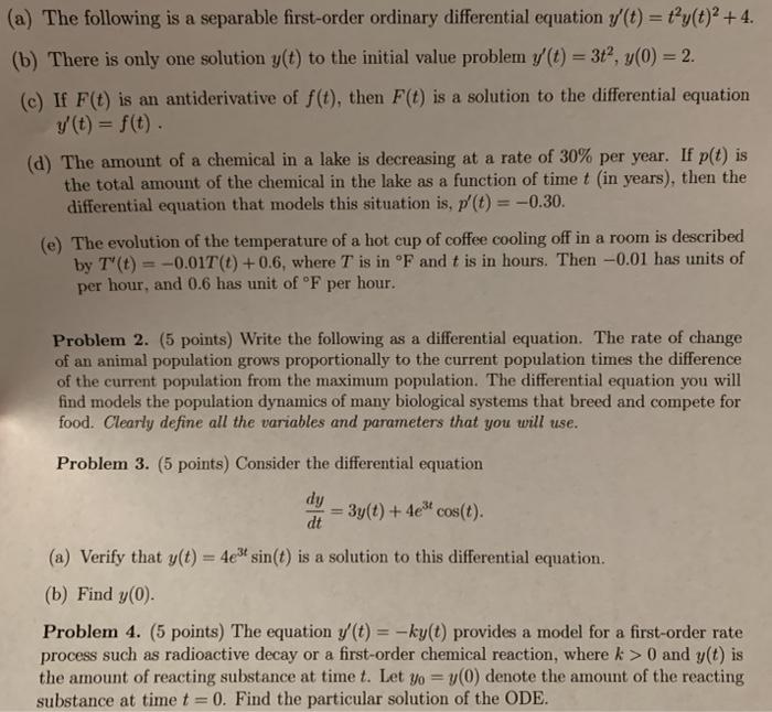Solved (a) The following is a separable first-order ordinary | Chegg.com