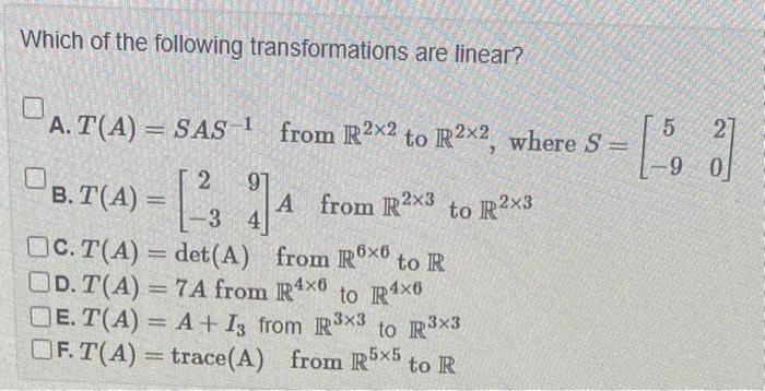 Solved Which of the following operators in R3 are linear? A. | Chegg.com