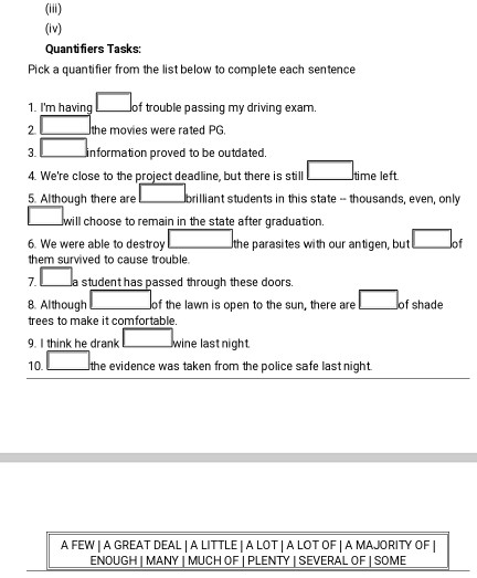 Solved use below quantifiers and fill in the blanks please | Chegg.com
