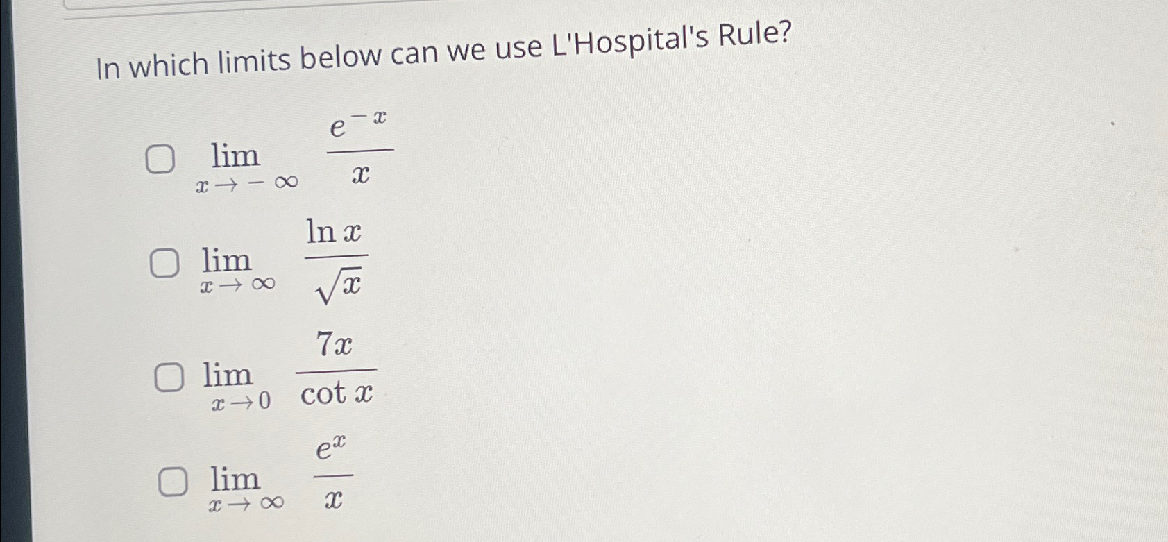 Solved In which limits below can we use L'Hospital's | Chegg.com