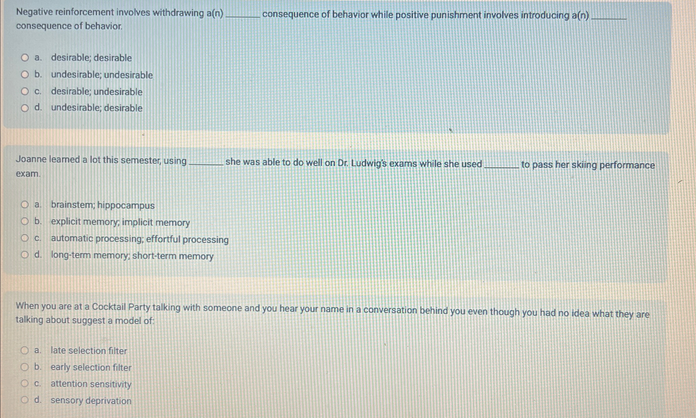 Solved Negative reinforcement involves withdrawing a(n) q, | Chegg.com
