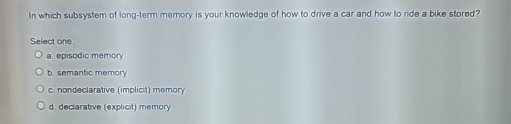 Solved In which subsystem of long-term memory is your | Chegg.com
