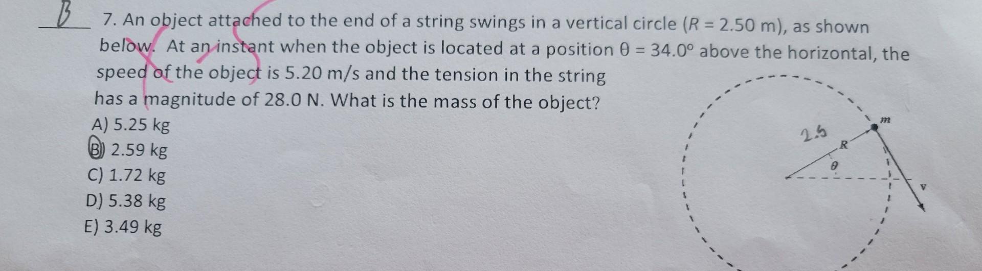 Solved an object Attach to the end of a string swings in a | Chegg.com