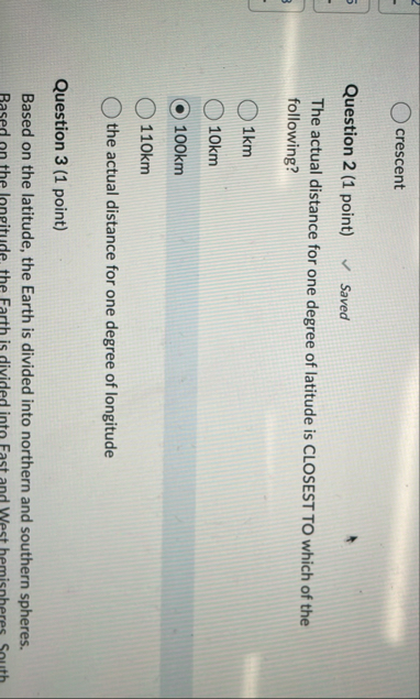 Solved ﻿crescentQuestion 2 (1 ﻿point) ﻿SavedThe actual | Chegg.com