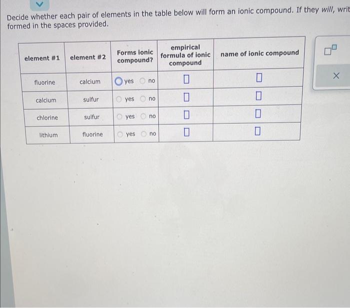 Solved Decide whether each pair of elements in the table | Chegg.com