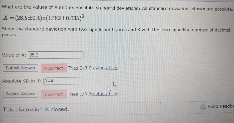 Solved What are the values of X and its absolute standard | Chegg.com