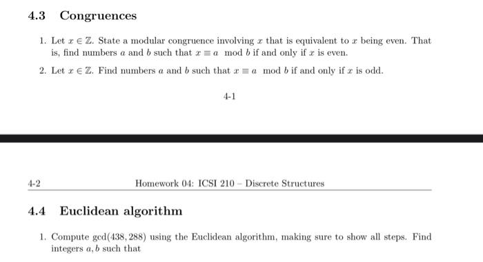 Solved 4.3 Congruences 1. Let x∈Z. State a modular | Chegg.com