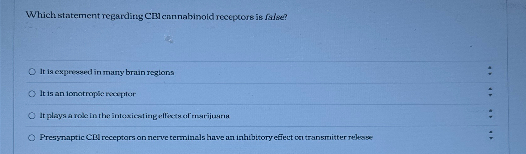 Solved Which statement regarding CBl ﻿cannabinoid receptors | Chegg.com