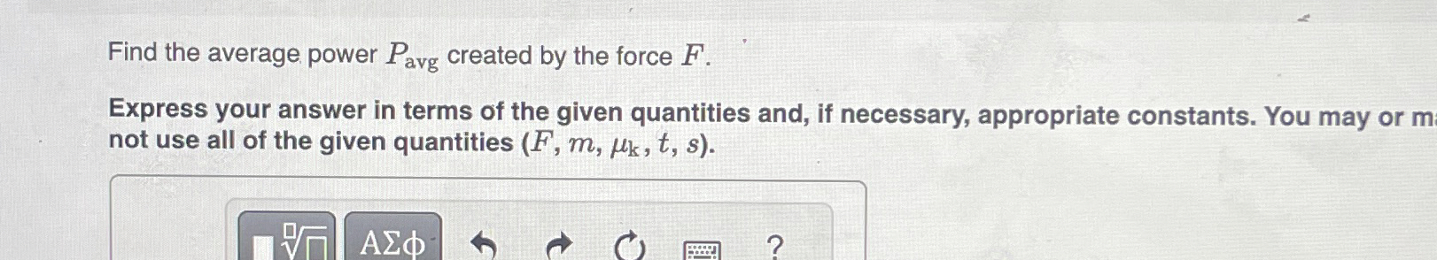 Solved Find the average power Pavg ﻿created by the force | Chegg.com