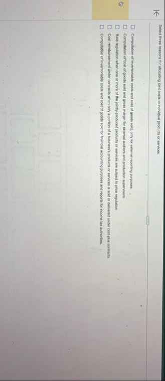 Solved Select three reasons for allocating joint costs to | Chegg.com