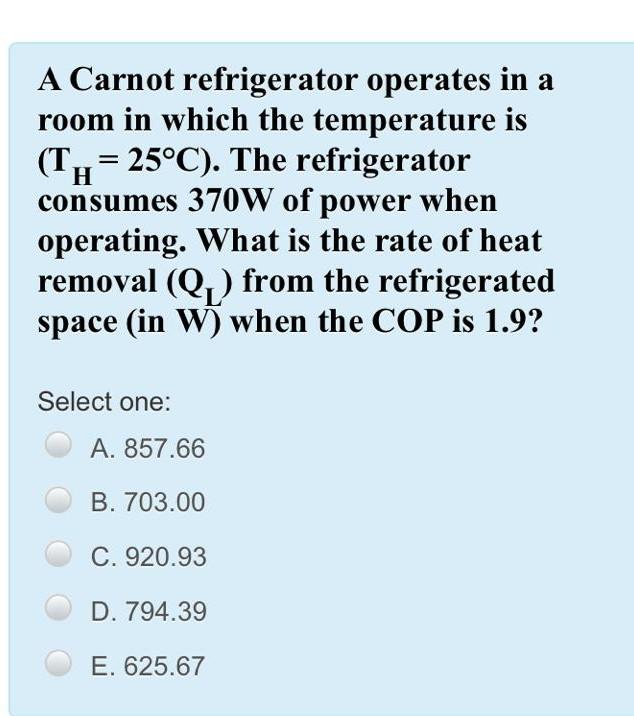 Solved A Carnot refrigerator operates in a room in which the | Chegg.com