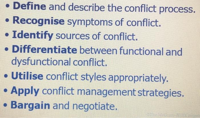 Solved • Define and describe the conflict process. • | Chegg.com