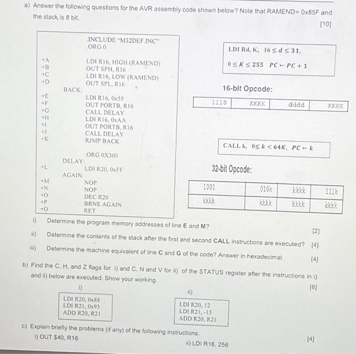 Solved A Answer The Following Questions For The Avr 
