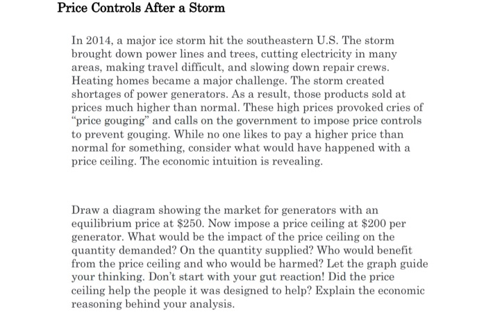 Solved Price Controls After a Storm In 2014, a major ice | Chegg.com