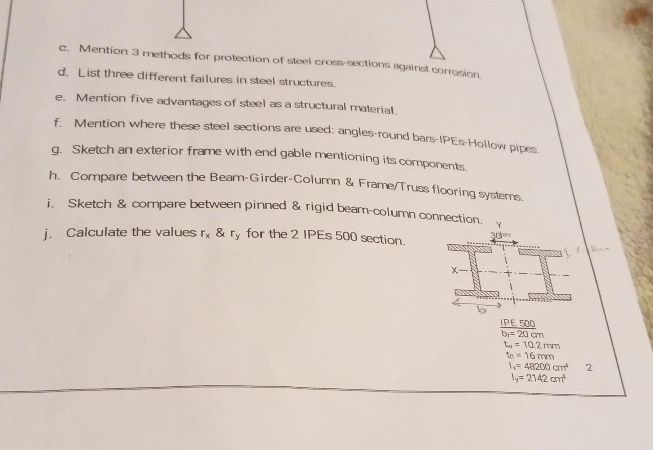 Solved c. Mention 3 methods for protection of steel | Chegg.com