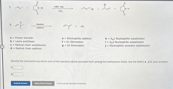 Solved 1. Br 2. a= Proton transfer b= Lewis acid/base c= | Chegg.com