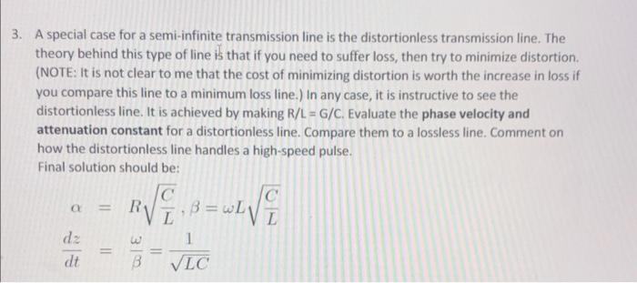 Solved A special case for a semi-infinite transmission line | Chegg.com