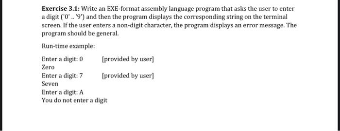 Solved Exercise 3.1: Write an EXE-format assembly language | Chegg.com