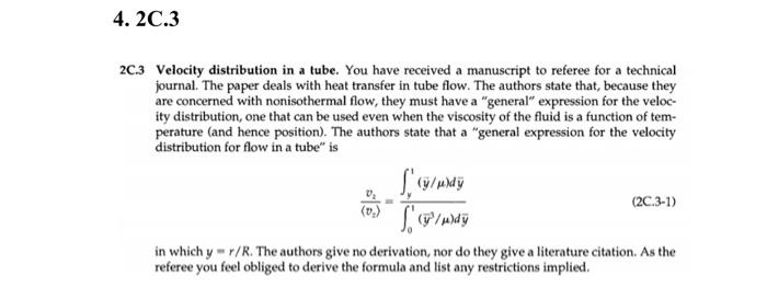 2C.3 Velocity distribution in a tube. You have | Chegg.com