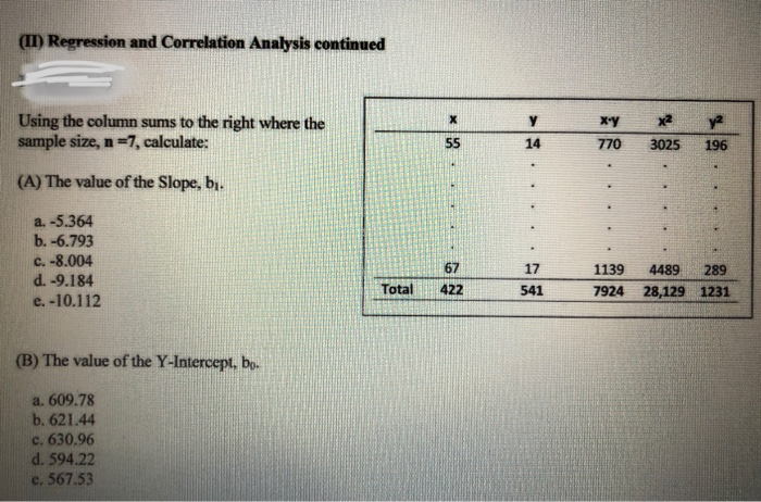 Solved (II) Regression and Correlation Analysis continued | Chegg.com