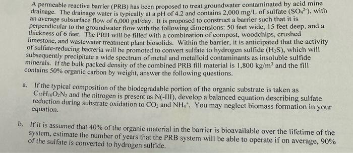 Solved A permeable reactive barrier (PRB) has been proposed | Chegg.com