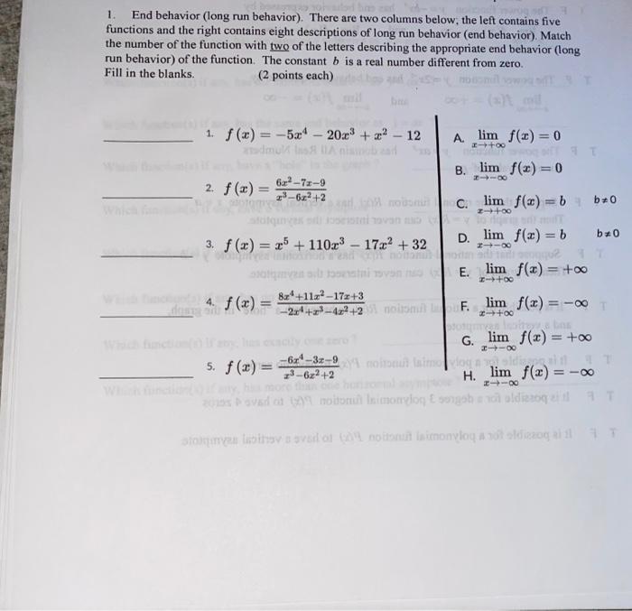 Solved 1 End behavior (long run behavior). There are two | Chegg.com