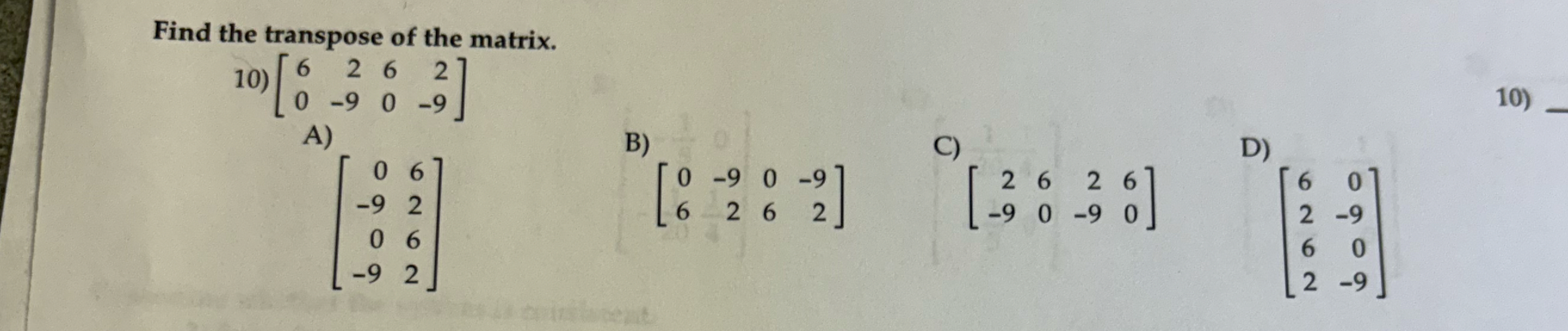 Solved Find the transpose of the | Chegg.com