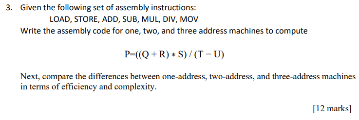 Solved Given the following set of assembly | Chegg.com