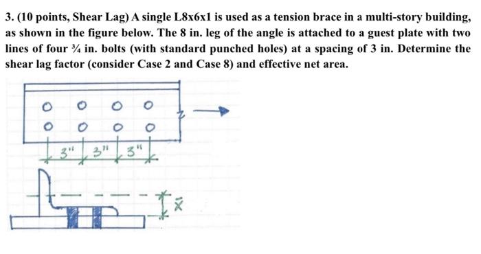 Solved 3. (10 points, Shear Lag) A single L8x6x1 is used as | Chegg.com