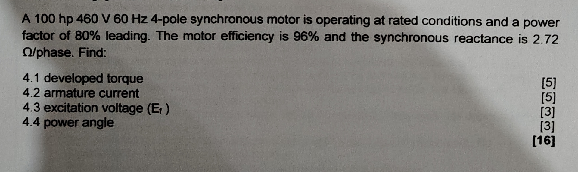 Solved A 100 ﻿hp 460 ﻿V 60 ﻿Hz 4-pole synchronous motor is | Chegg.com