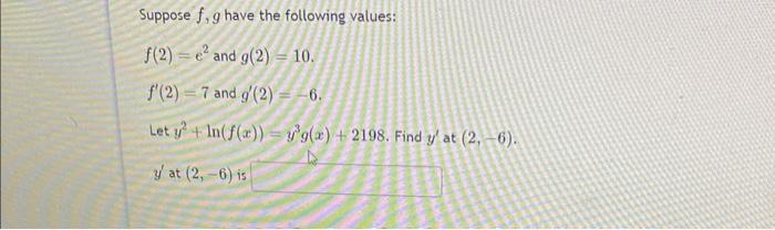 Solved Suppose f,g have the following values: f(2)=e2 and | Chegg.com