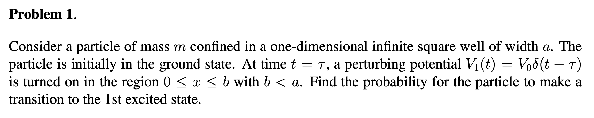 Solved Problem 1.Consider a particle of mass m ﻿confined in | Chegg.com