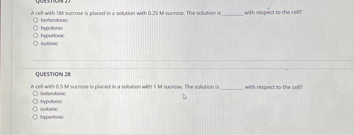 Solved A cell with 1M sucrose is placed in a solution with | Chegg.com