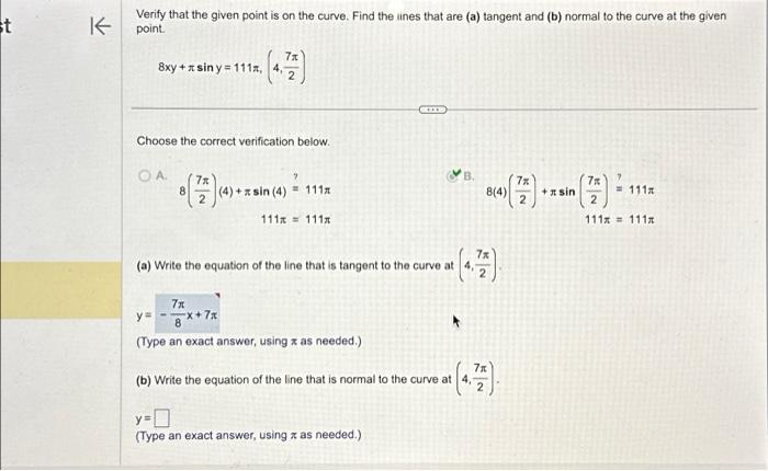 Solved st K Verify that the given point is on the curve. | Chegg.com