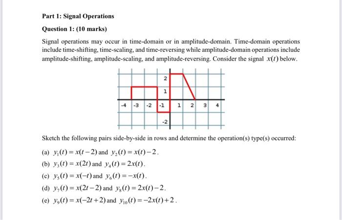 Solved Part 1: Signal Operations Question 1: (10 marks) | Chegg.com