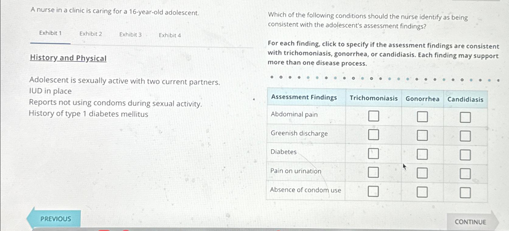 Solved A nurse in a clinic is caring for a 16 -year-old | Chegg.com