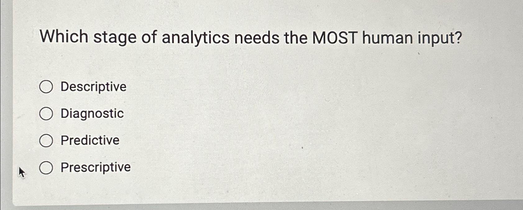 Solved Which stage of analytics needs the MOST human | Chegg.com