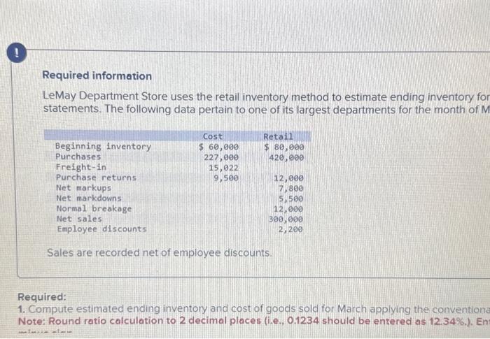 Solved Required information LeMay Department Store uses the | Chegg.com
