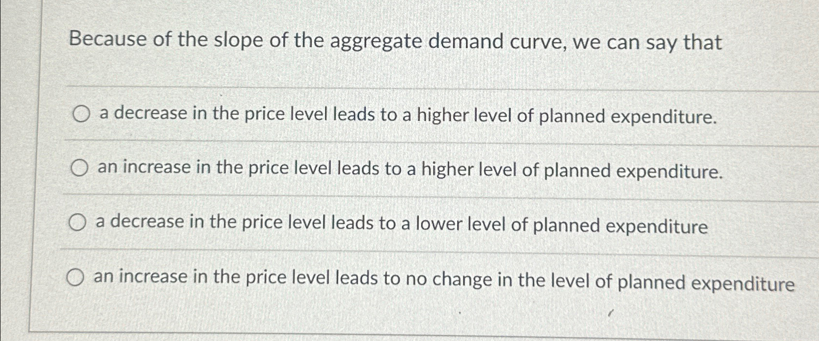 Solved Because of the slope of the aggregate demand curve, | Chegg.com
