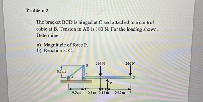 Solved The bracket BCD is hinged at C and attached to a | Chegg.com