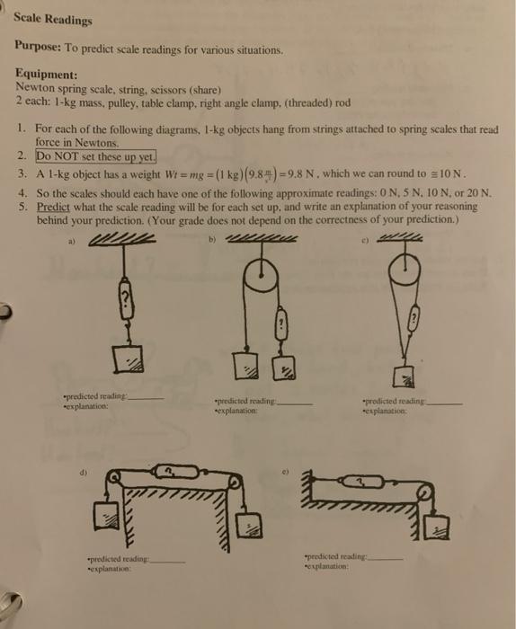 Solved Scale Readings Purpose: To predict scale readings for | Chegg.com