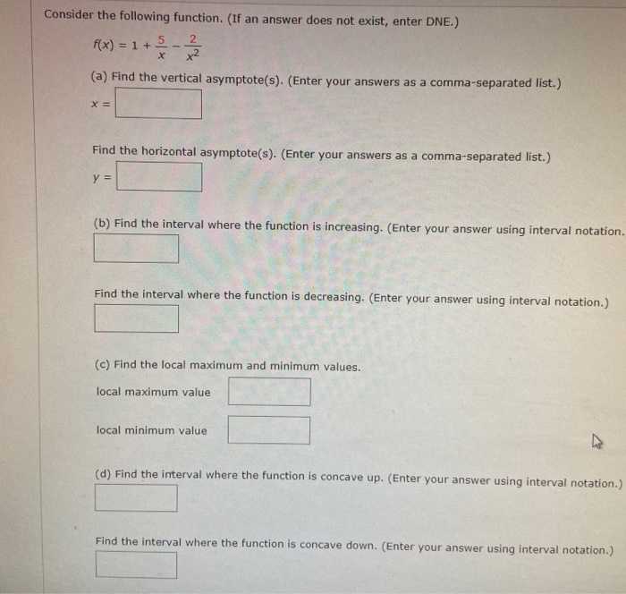 Solved Consider the following function. (If an answer does | Chegg.com