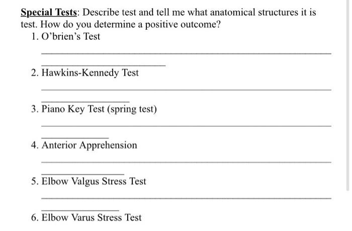 Solved Special Tests: Describe test and tell me what | Chegg.com